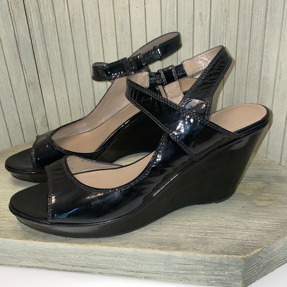Furla | Shoes | Furla Black Patent Leather Wedge Heels Made In Italy 4 ...